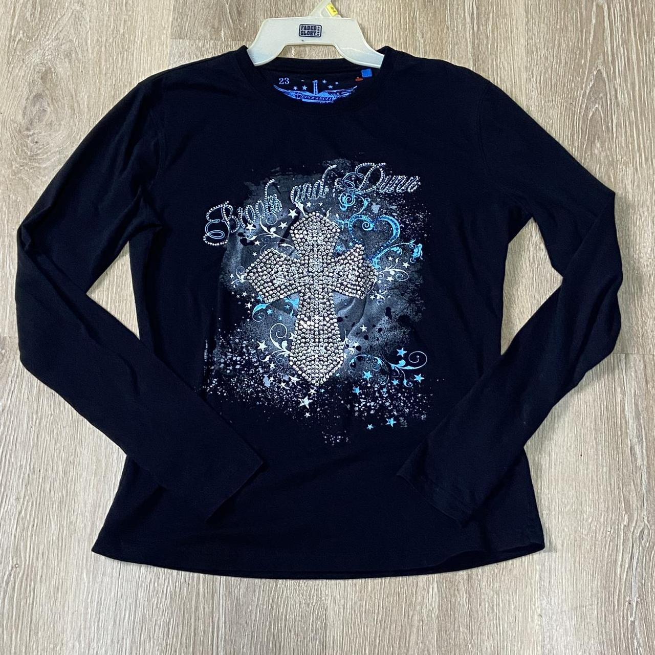 Y2k rhinestone cross black long sleeve In perfect... | Depop