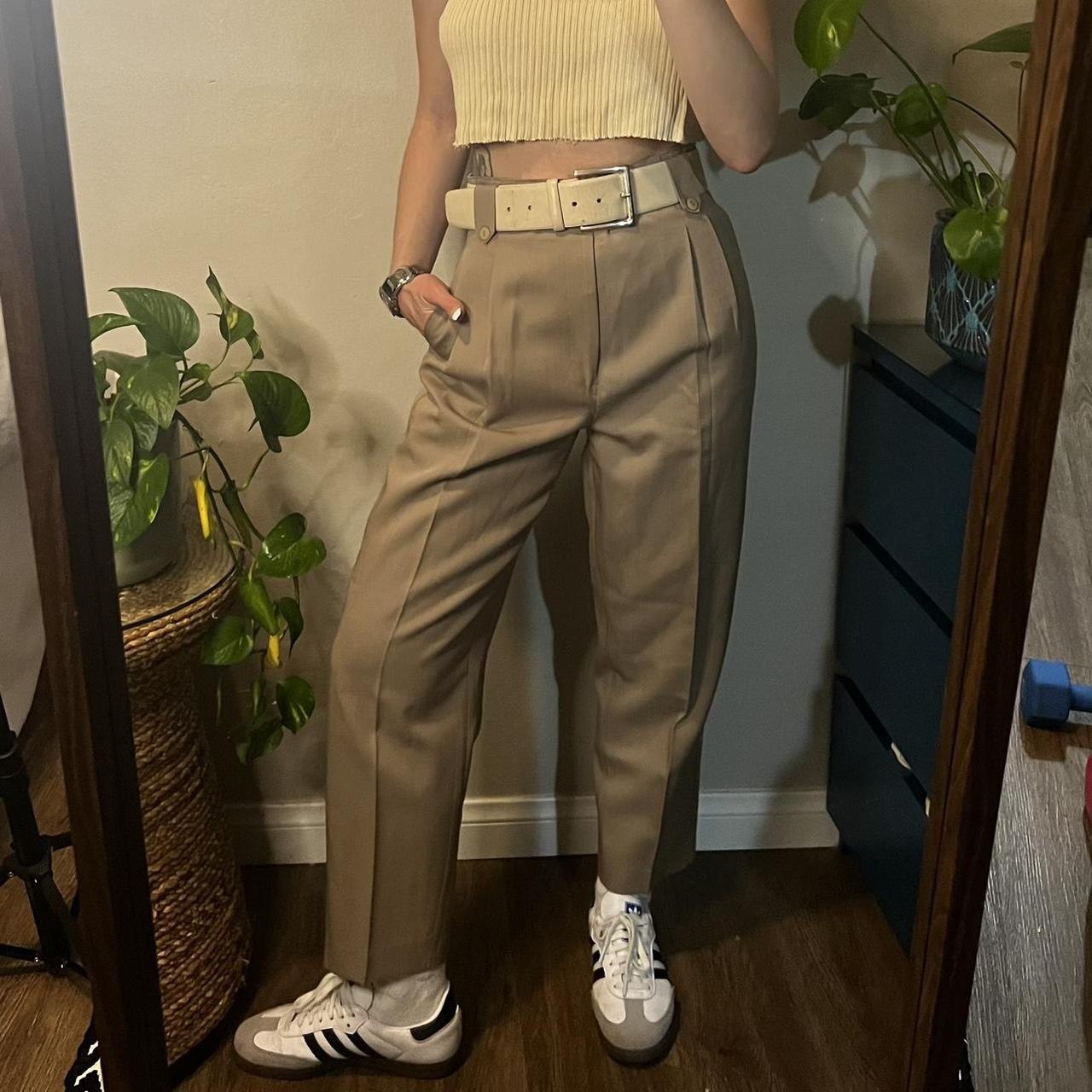 Vintage Tailored Sandland Tan High Waisted Pants -... - Depop