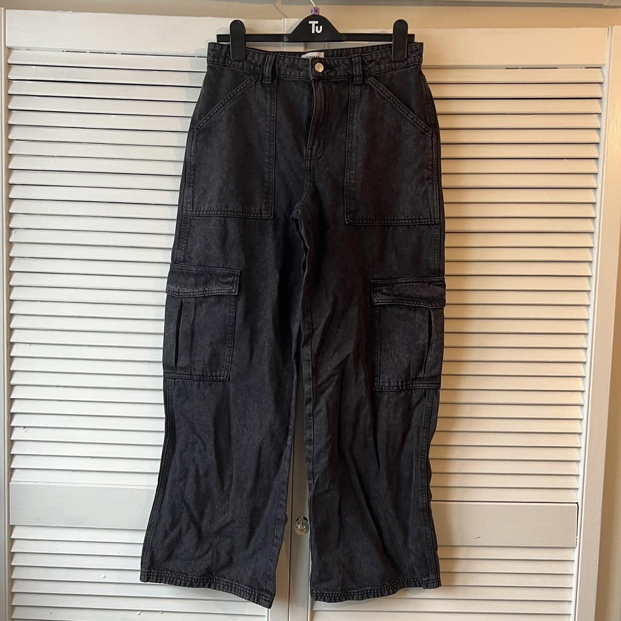 WEEKDAY - WASHED BLACK WIDE LEG DENIM CARGO... - Depop