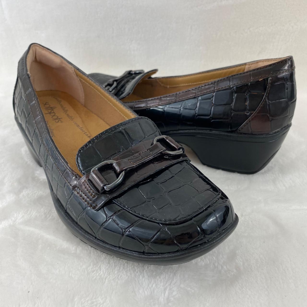 SoftSpots Black Brown Faux Leather Crock Flats... - Depop