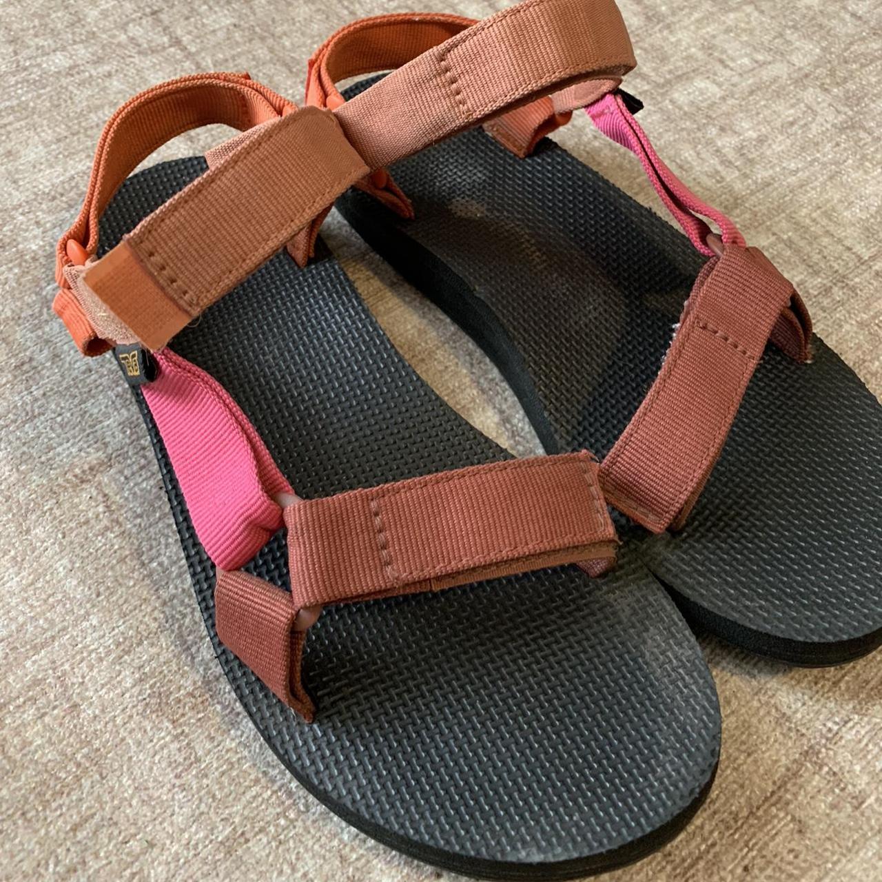 Teva Women's Pink and Orange Sandals | Depop