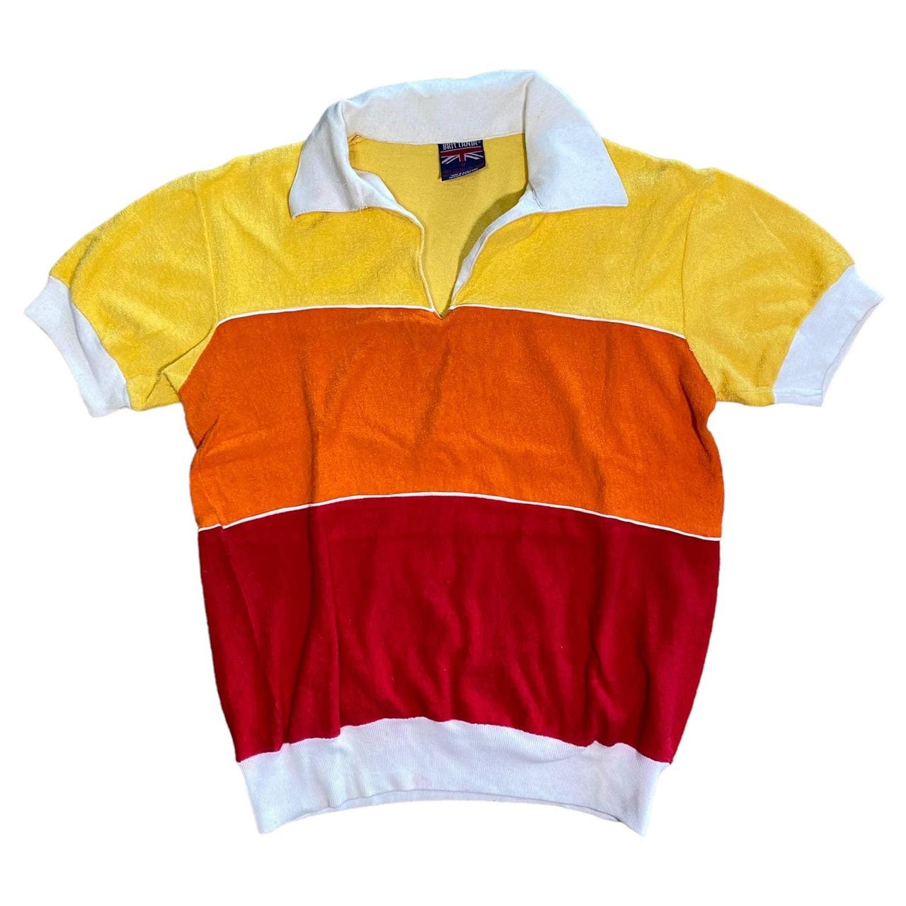 Vintage Terry Cloth Polo Shirt Colorblock Cropped... - Depop