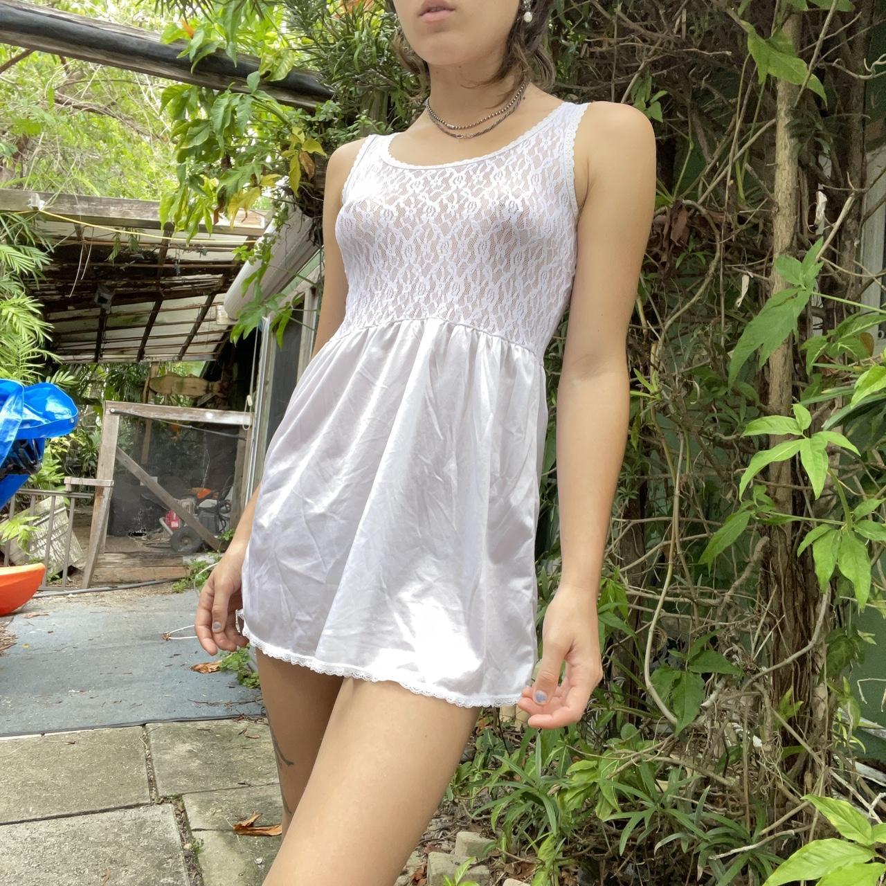 vintage stretchy lace slip -junior size 12 , model... - Depop