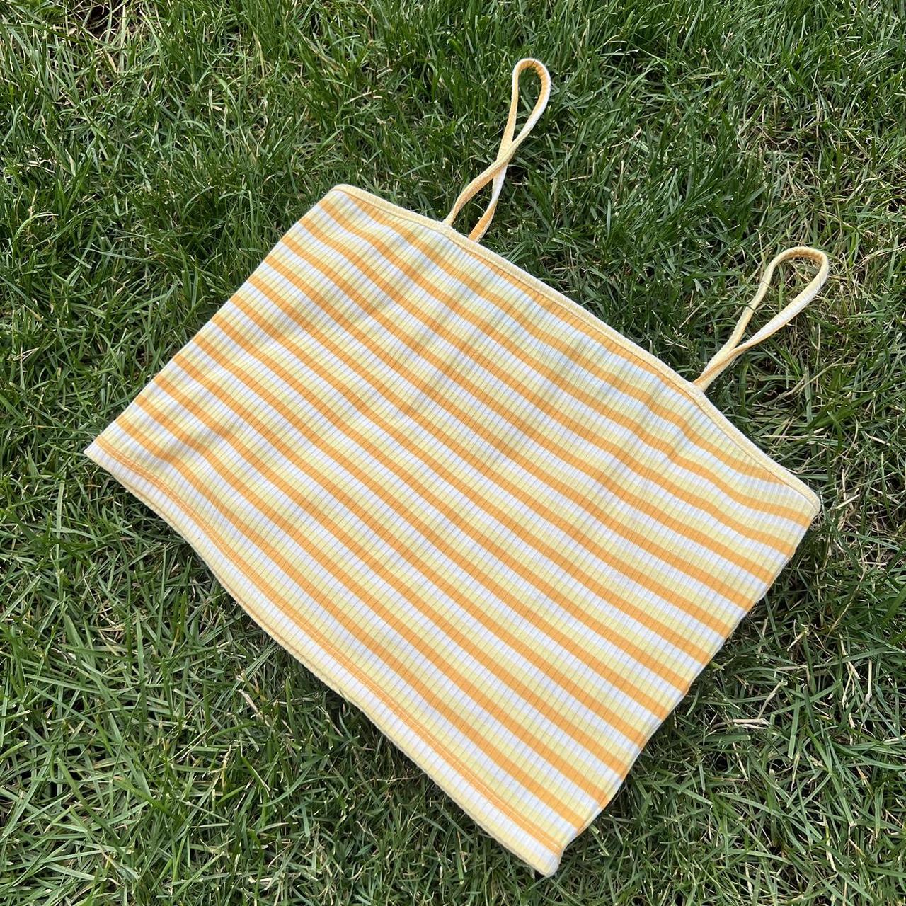 Pacsun Yellow Striped Crop Tank 🌟 Size Large Worn Depop