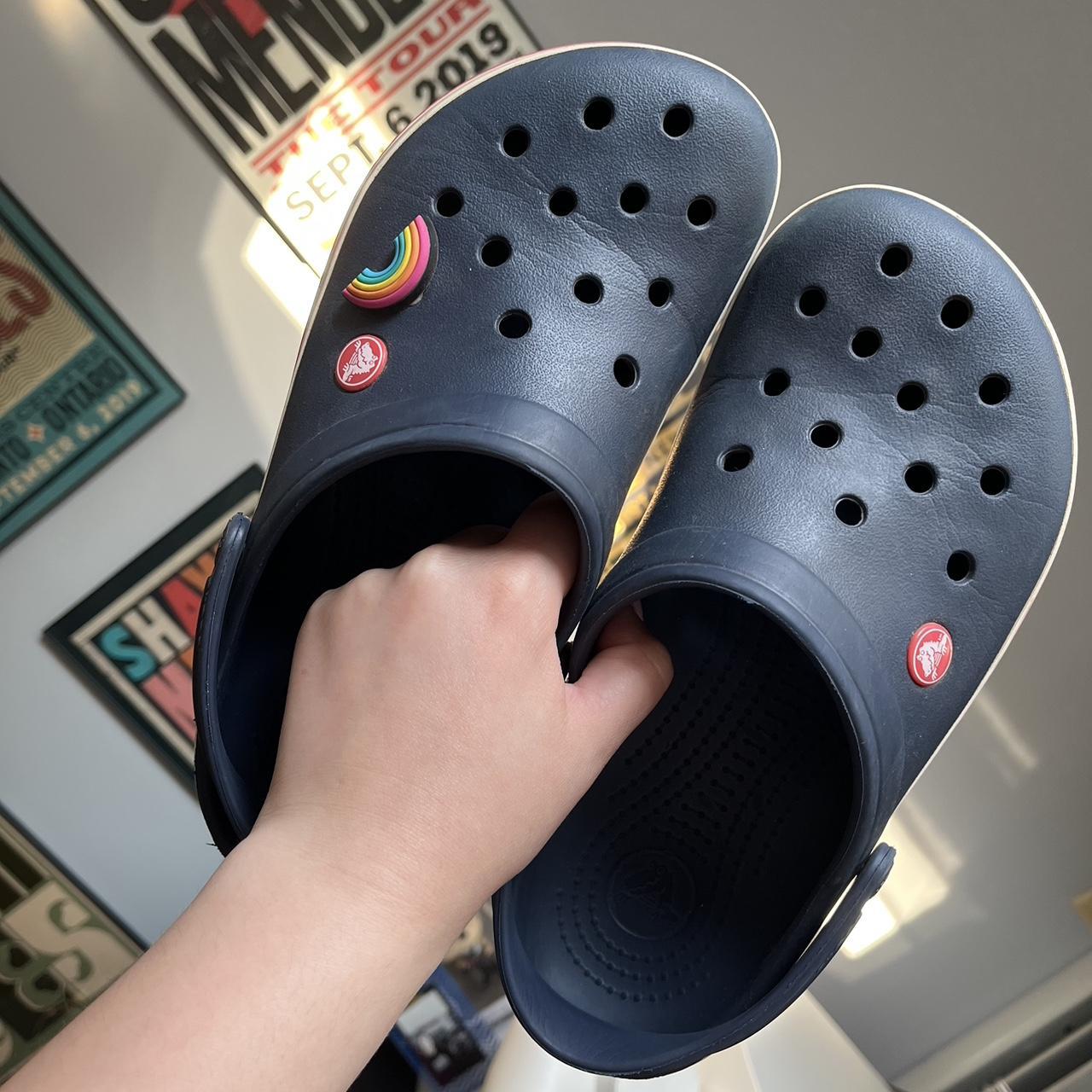Crocs with rainbow charm, they are a little dirty... - Depop
