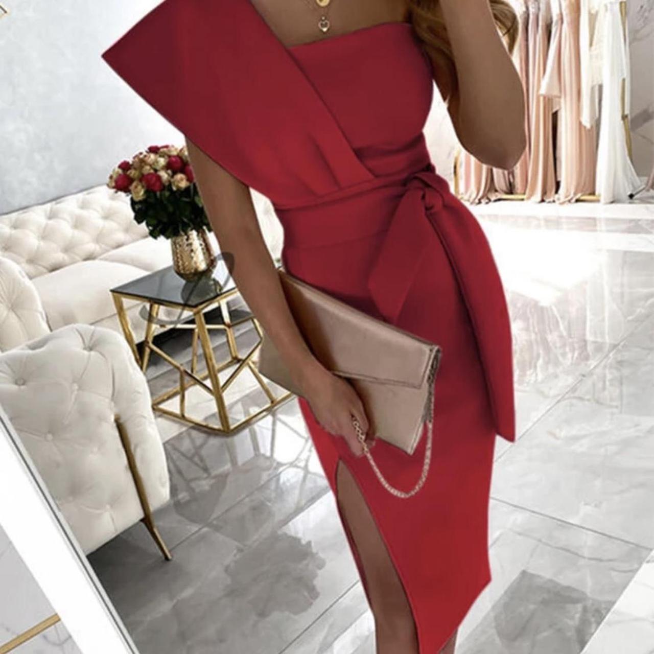 Elegant Slim Party Dress Body con Dress Red Sexy... - Depop
