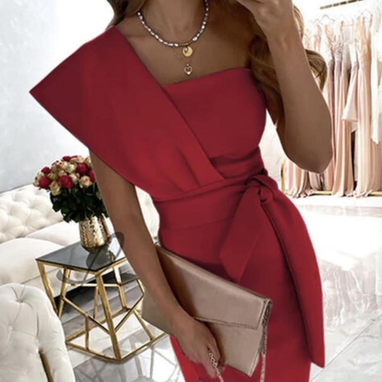 Elegant Slim Party Dress Body con Dress Red Sexy... - Depop