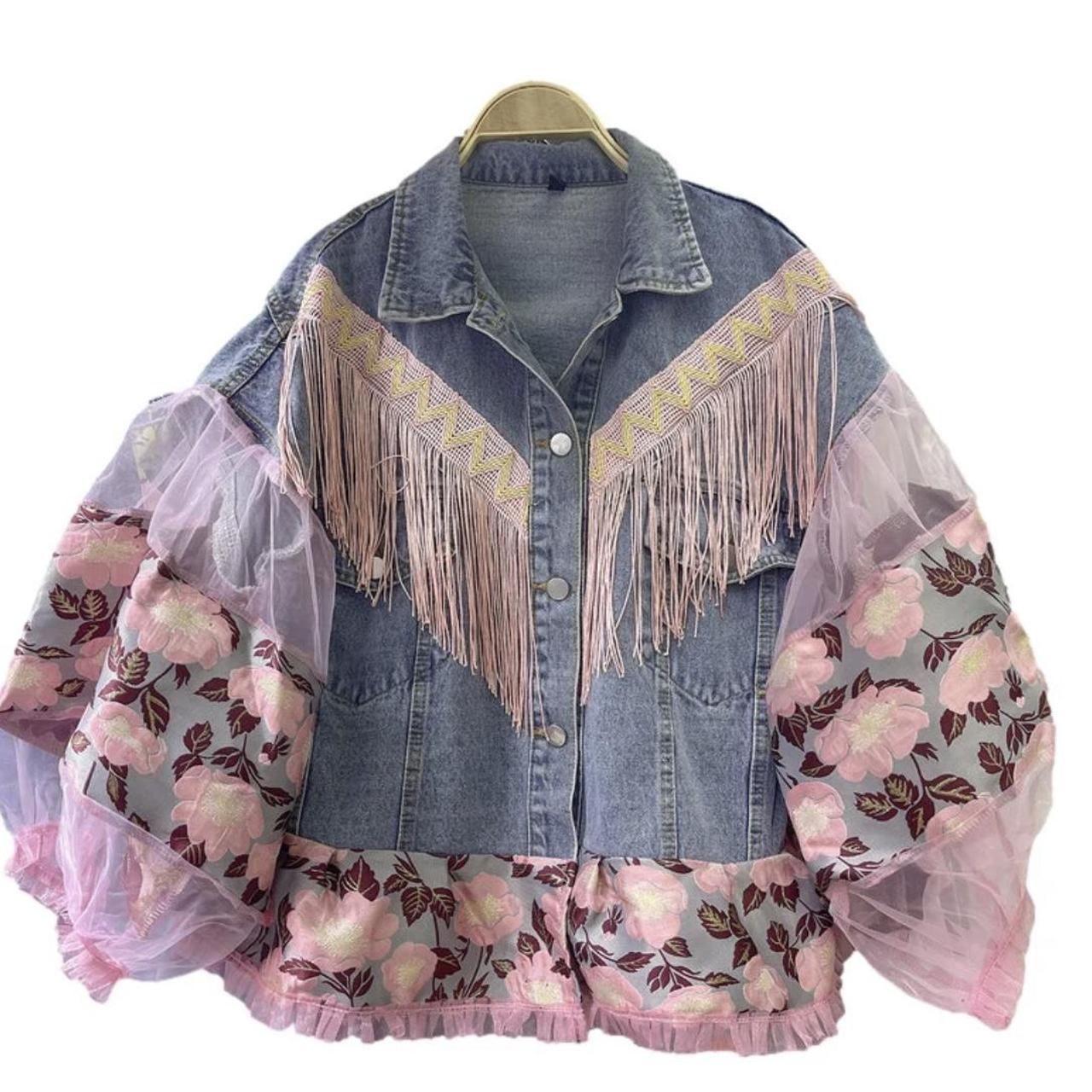 Embroidery Tassel Denim Jacket Women Spring Fashion... - Depop