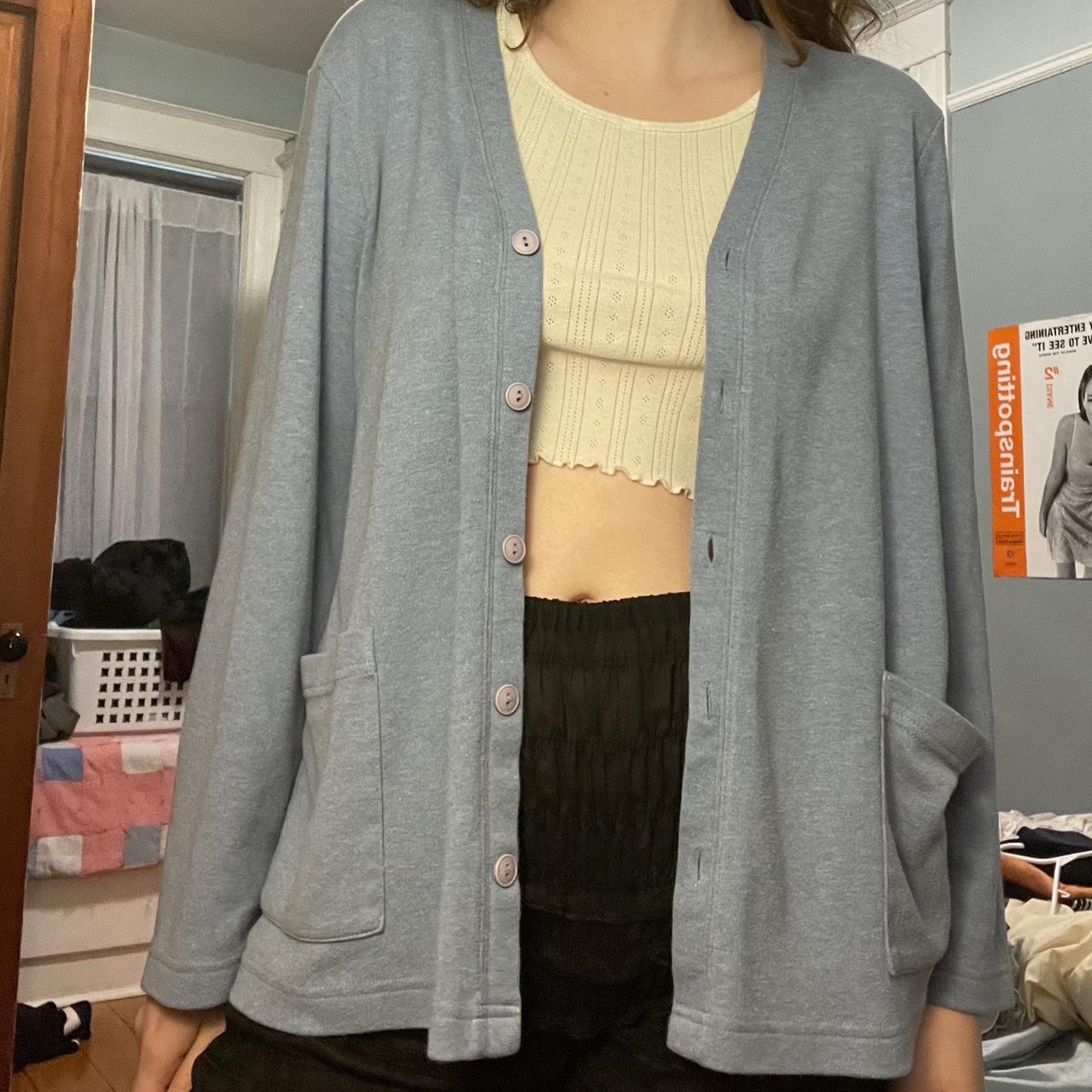 Cutie light blue button up cardigan. Fits up to L. - Depop