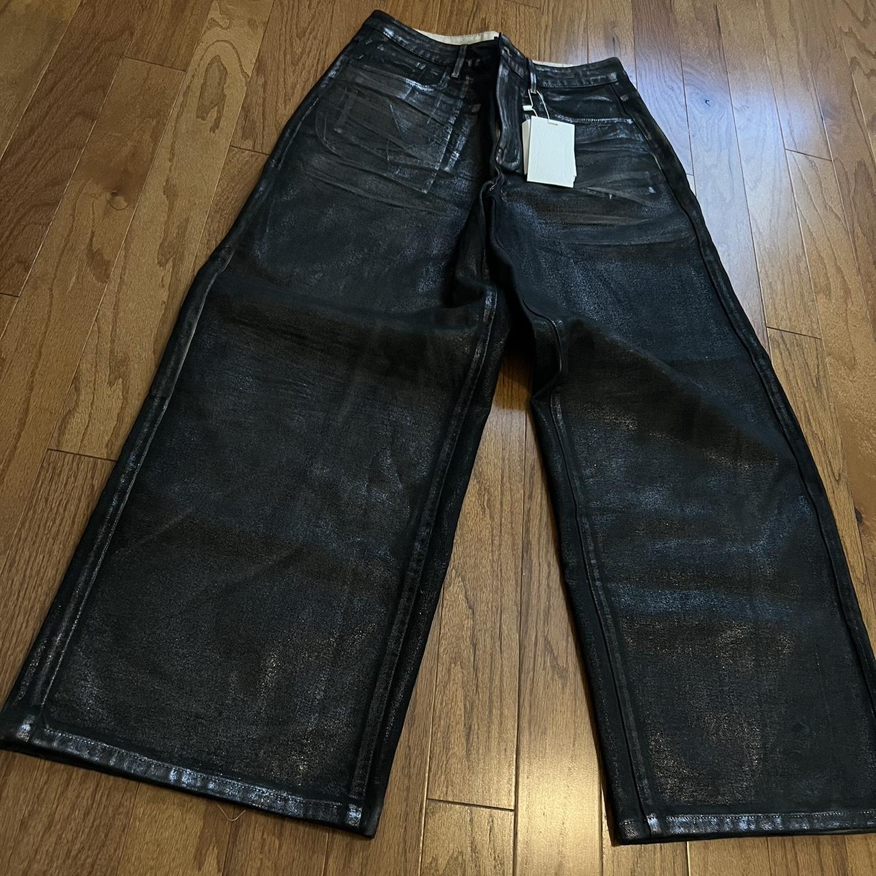 J Caesar black wide leg, baggy, waxed denim jeans.... - Depop