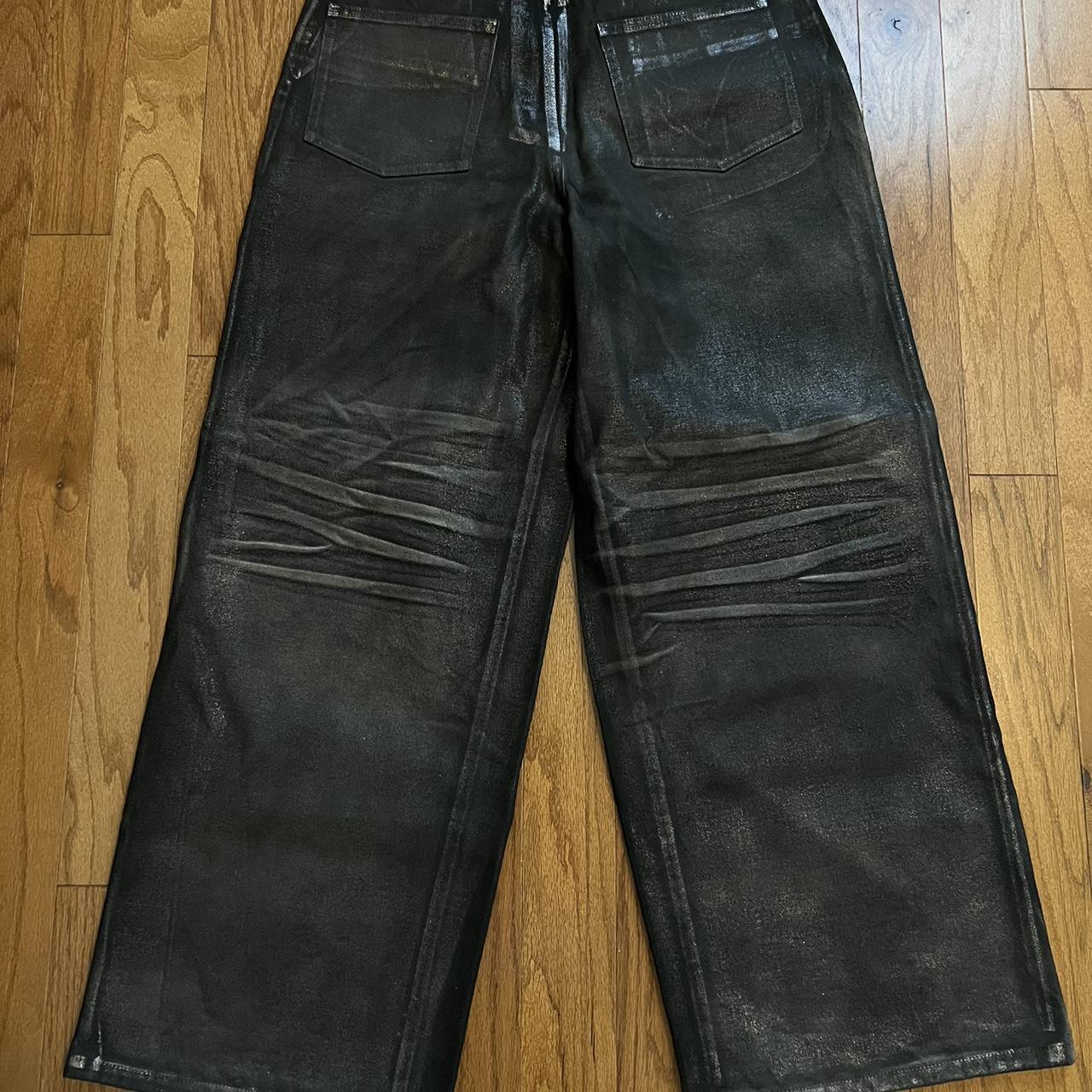 J Caesar black wide leg, baggy, waxed denim jeans.... - Depop
