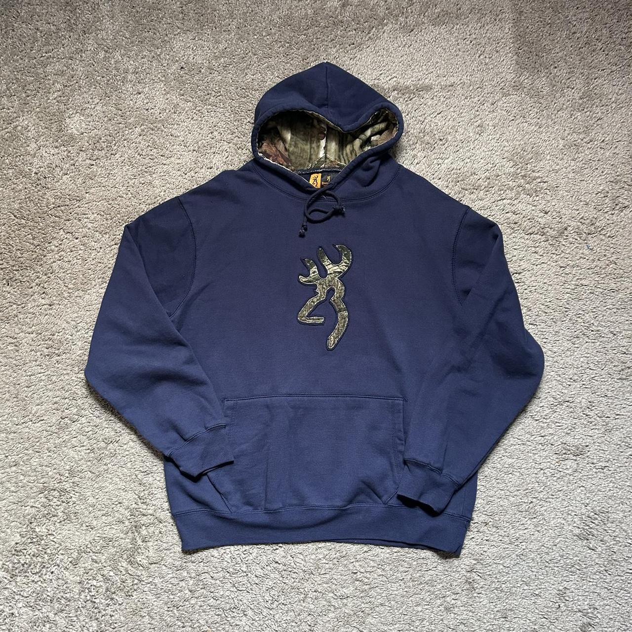 Navy Blue Realtree Hoodie with Camo Print Logo,... - Depop