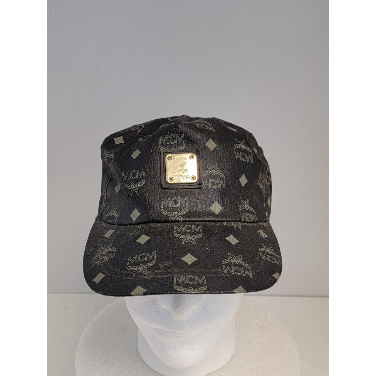 Vintage MCM Muchen Black Leather Snapback Hat Cap... - Depop