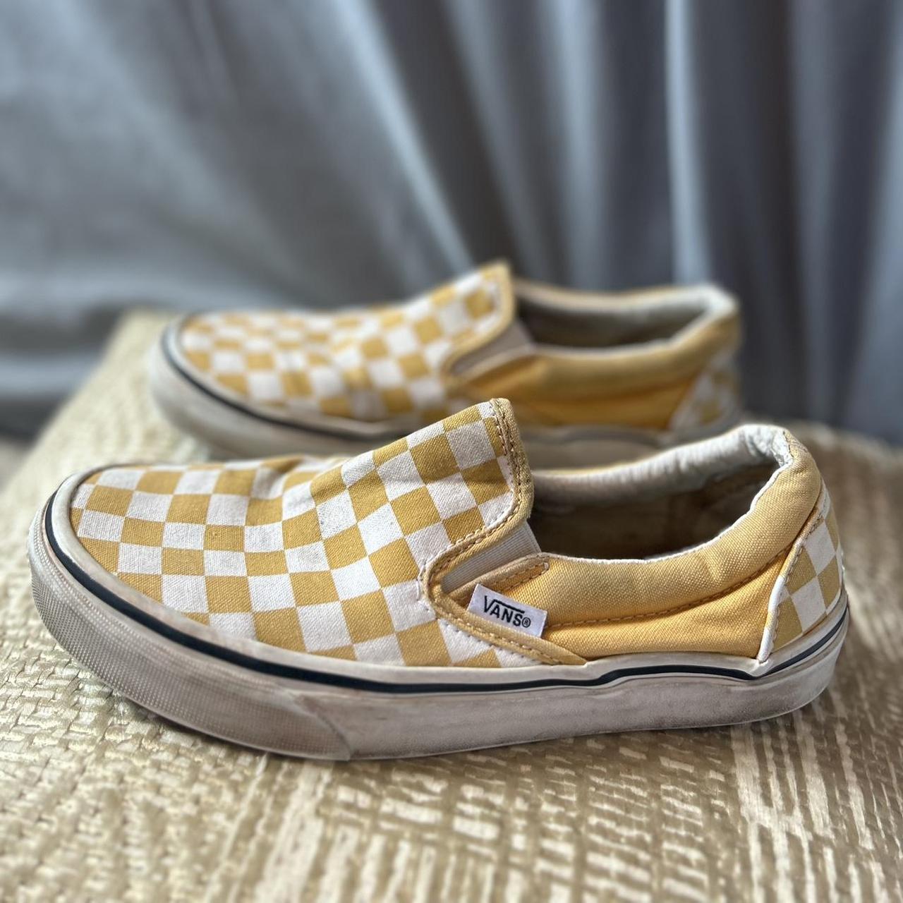 Yellow checkered slip on Vans💛 Women’s size 7 In... - Depop