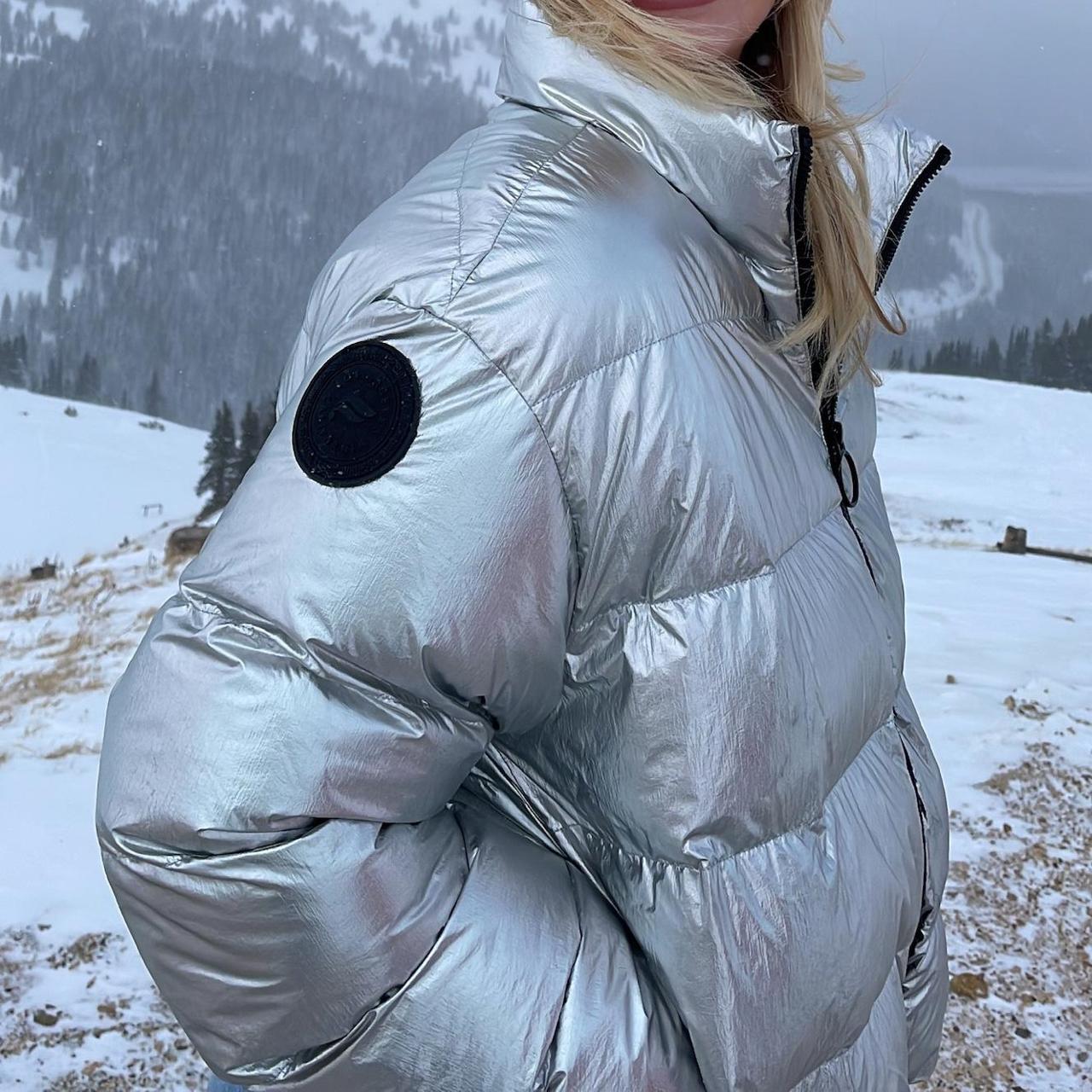 Puffer Jacket - Silver I got this big to layer up! - Depop