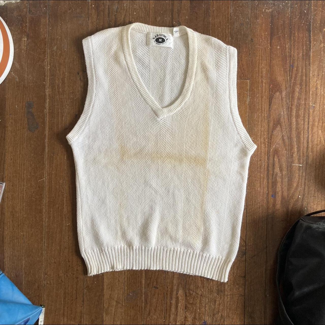 Vintage White Knitted Vest Signs of wear shown No... - Depop