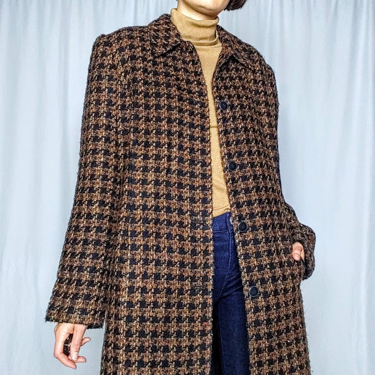 90s houndstooth vintage duster blazer Dark neutral... - Depop