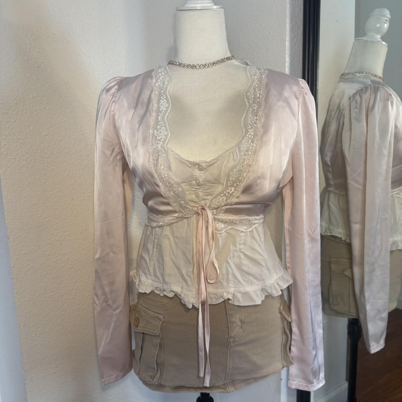 Pink satin top with lace detail 💌message me for... | Depop