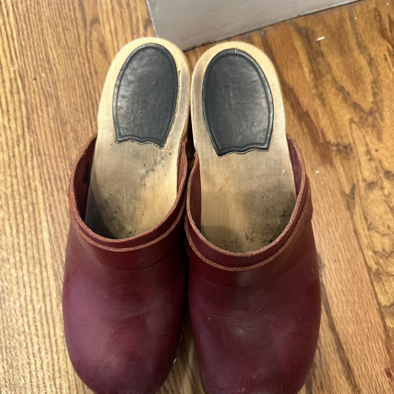 Women's Red and Burgundy Clogs | Depop