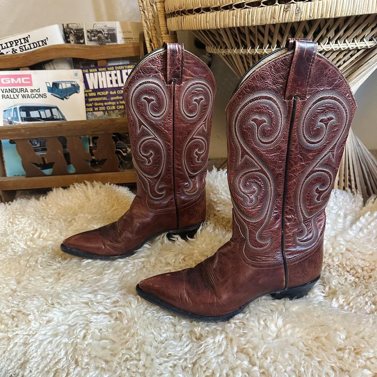 Vintage 1970s Larry Mahan Brown Cowboy Boots Women’s... - Depop