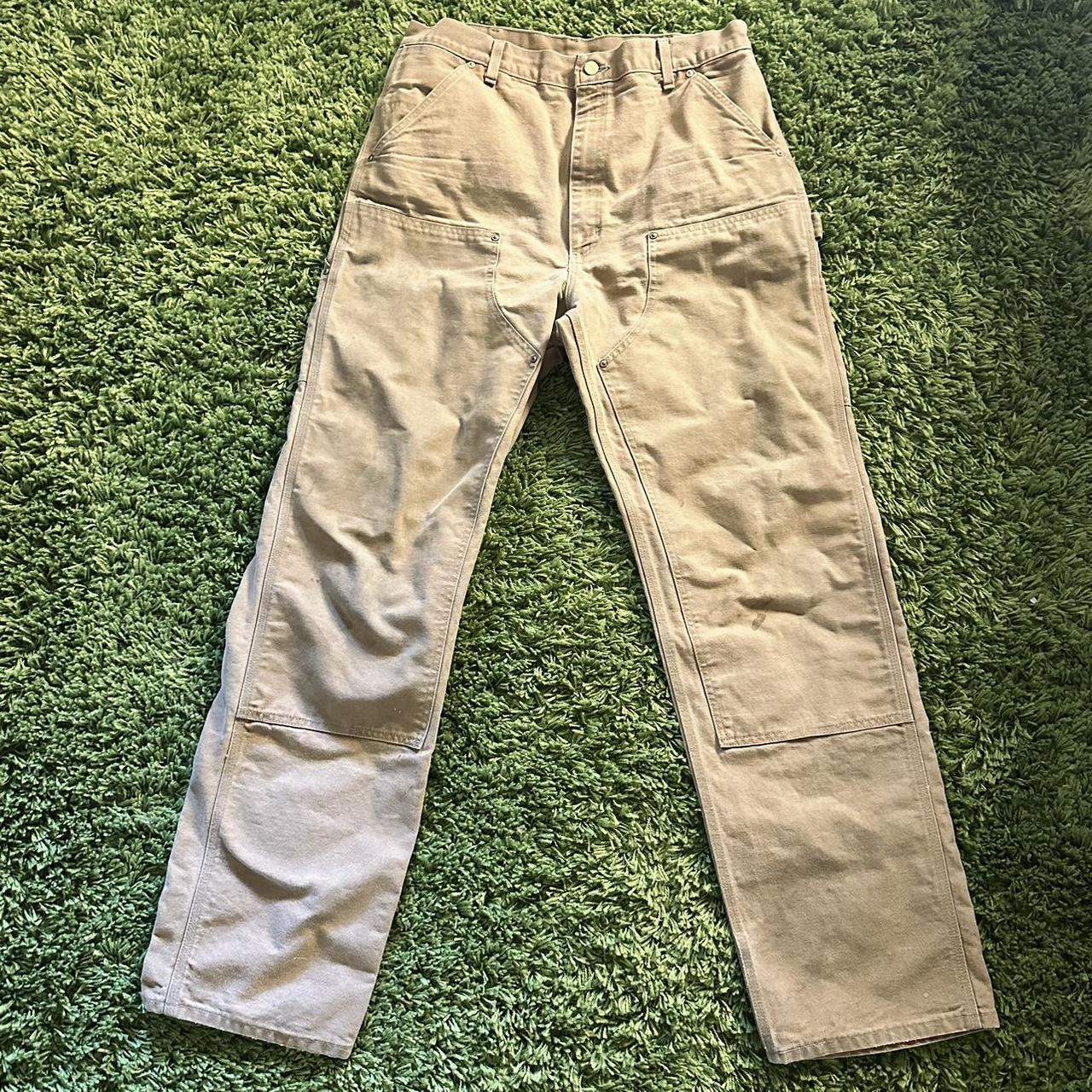 Vintage Carhartt Double Knee Tan Pants USA Made In... - Depop