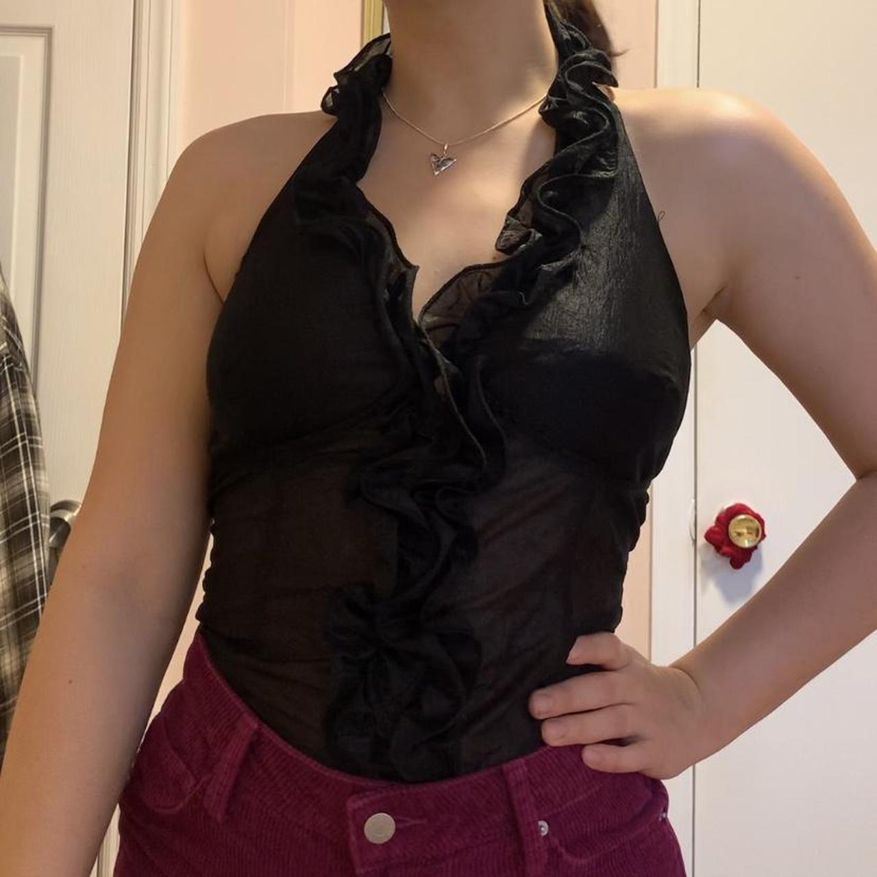 mandee y2k halter top mesh/slightly see thru... - Depop