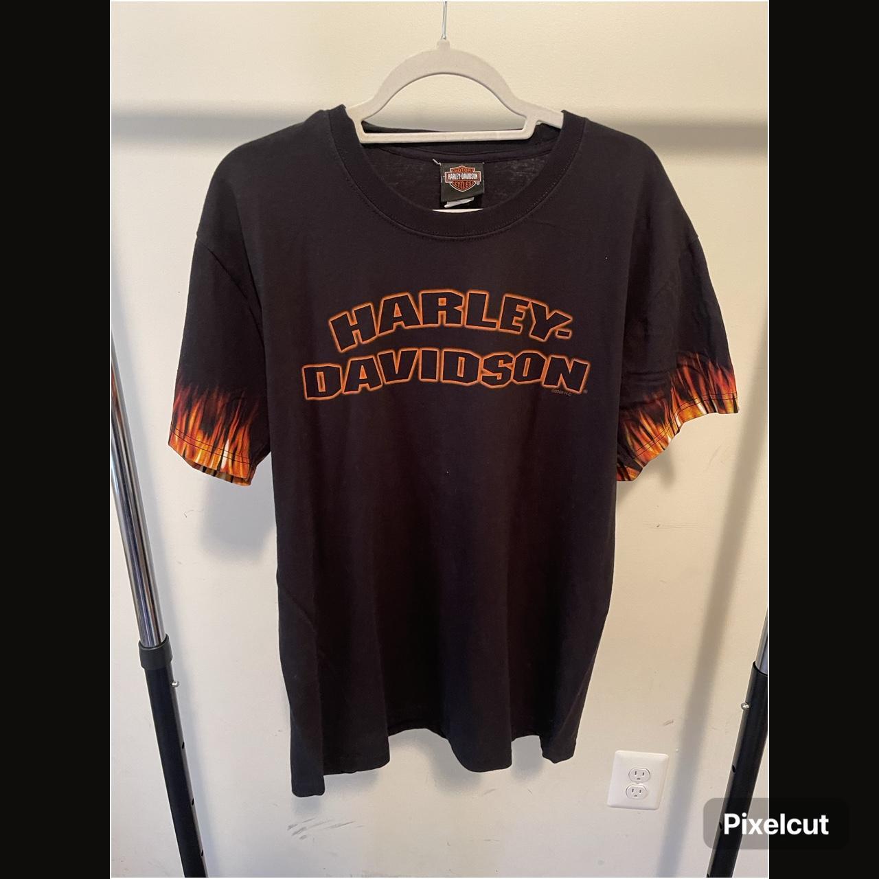 Harley Davidson black and orange flame tee #bikerstyle - Depop