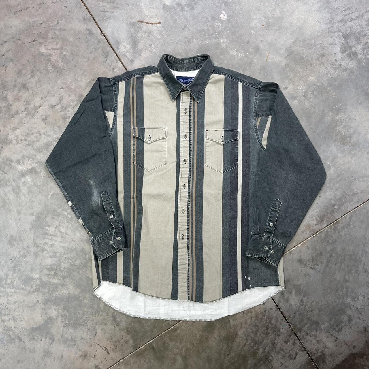 Vintage Wrangler Brushpopper Western Shirt Striped... - Depop