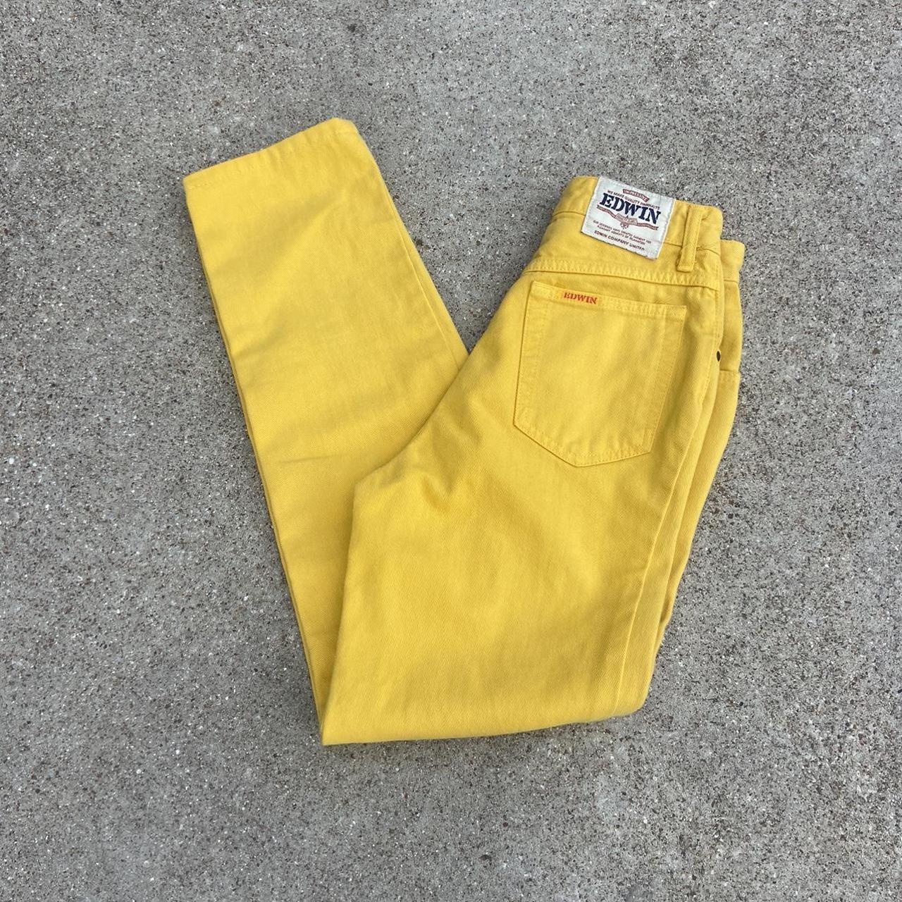 The cutest pair of vintage yellow high waisted jeans... - Depop