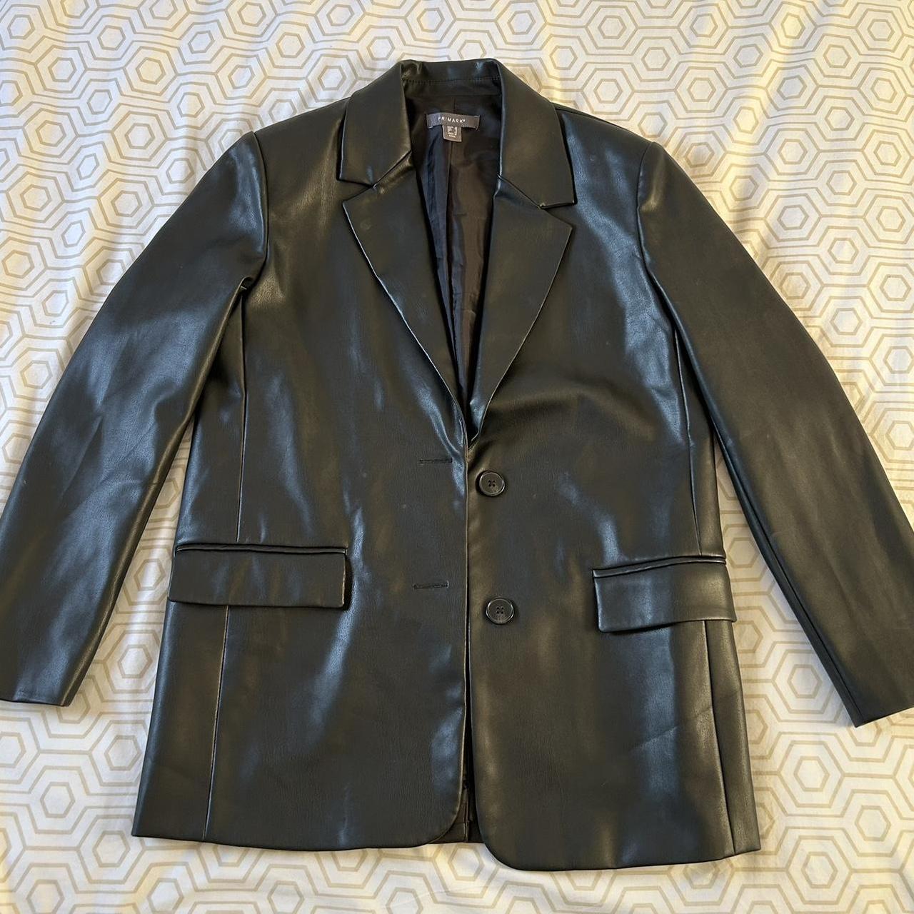 primark leather jacket, size 10, barely worn - Depop