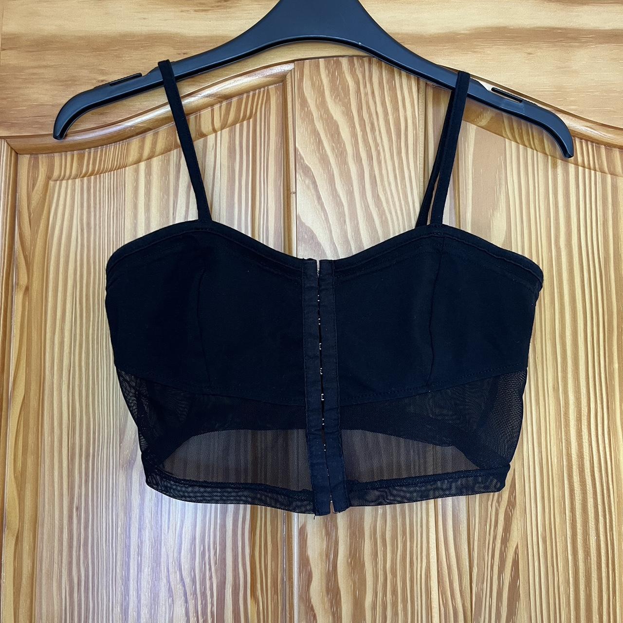Topshop Black Bralette Top Size 8 Sheer Mesh Worn... - Depop