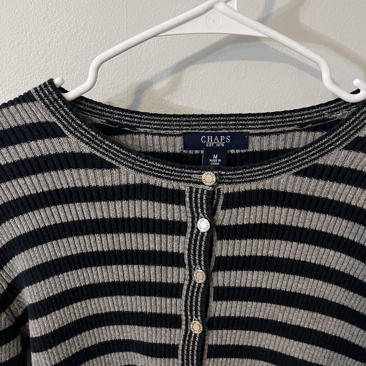 navy and grey chaps button up long sleeve sweater - Depop