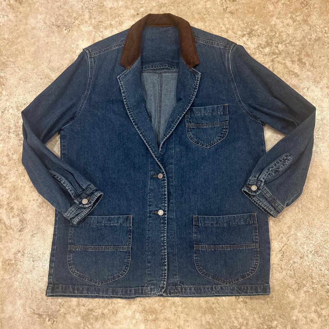 Vintage Lee Denim Chore Jacket with Corduroy Collar... - Depop