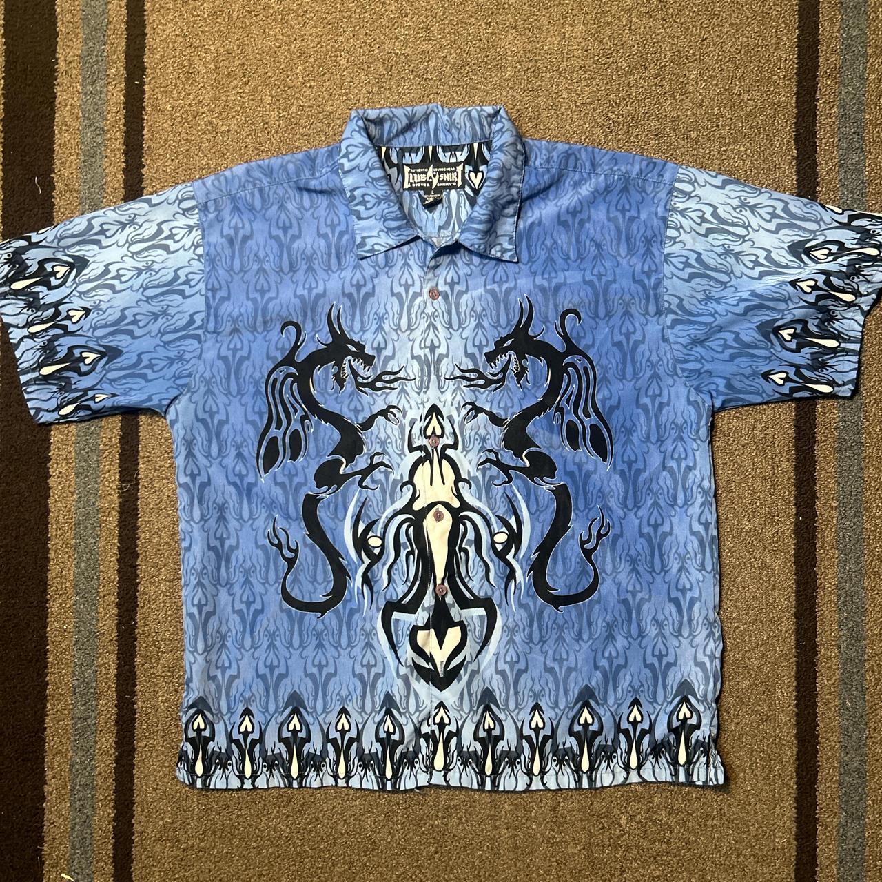 Y2K Dragon Tribal Button Up Short Sleeve Shirt |... - Depop