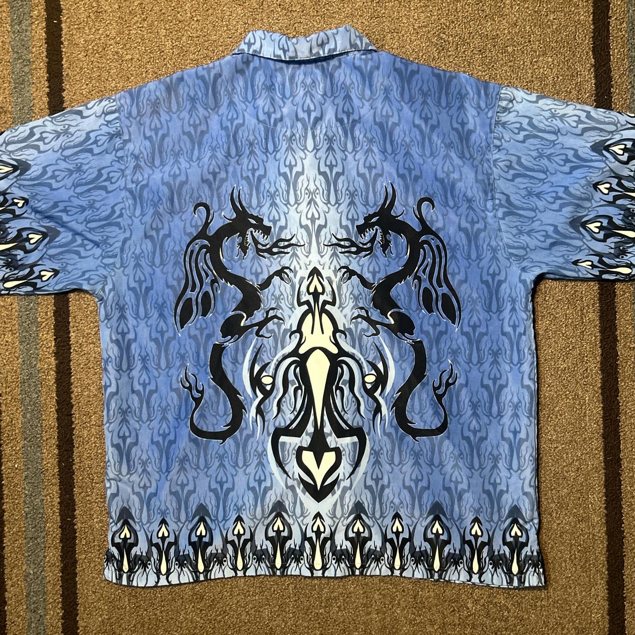 Y2K Dragon Tribal Button Up Short Sleeve Shirt |... - Depop