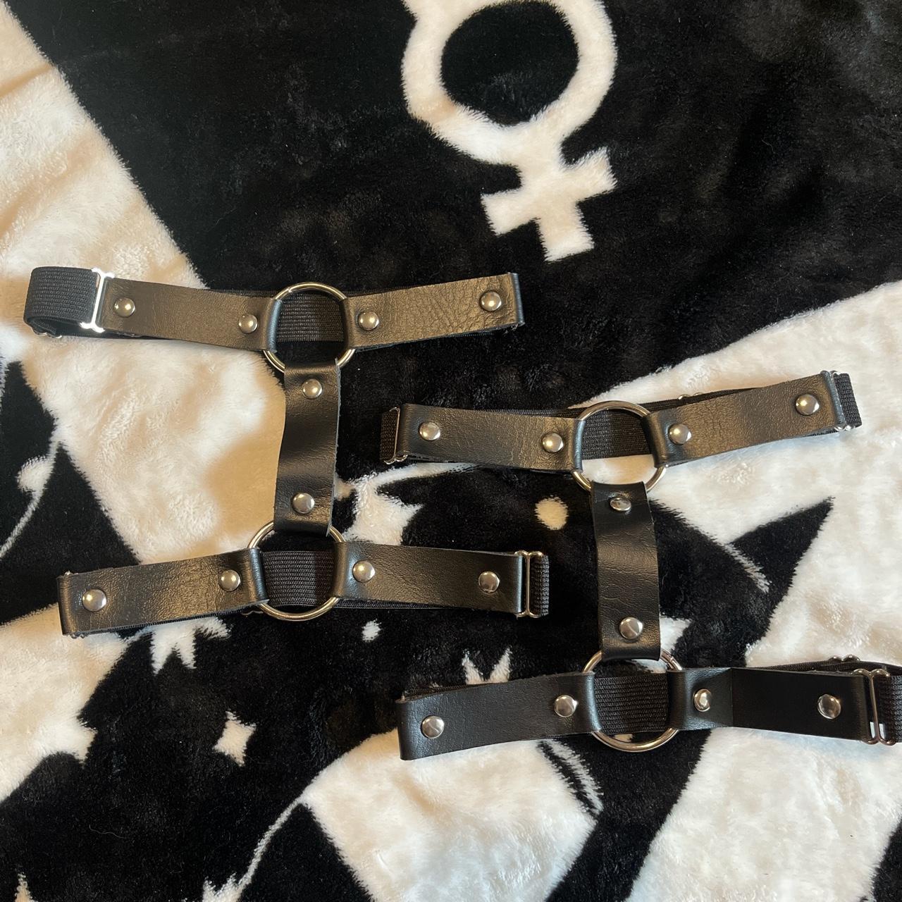 O ring faux leather garter set #goth #garter... - Depop