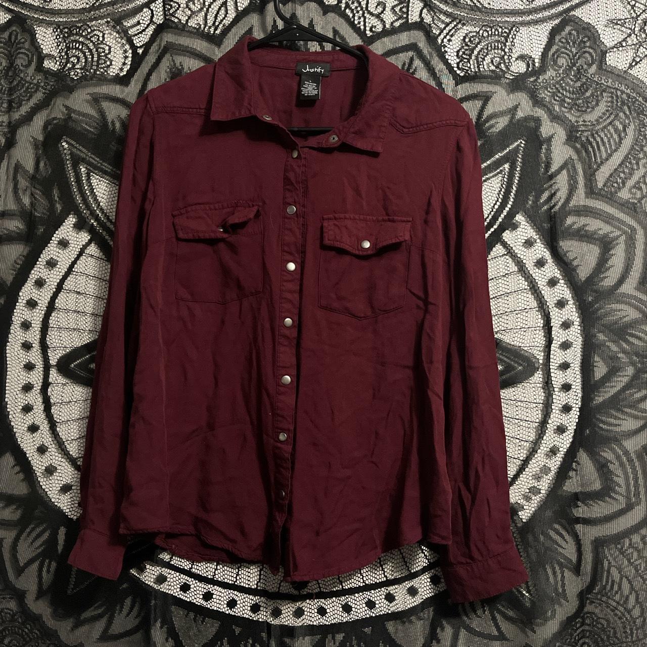 Burgundy red long sleeve button up western style... - Depop