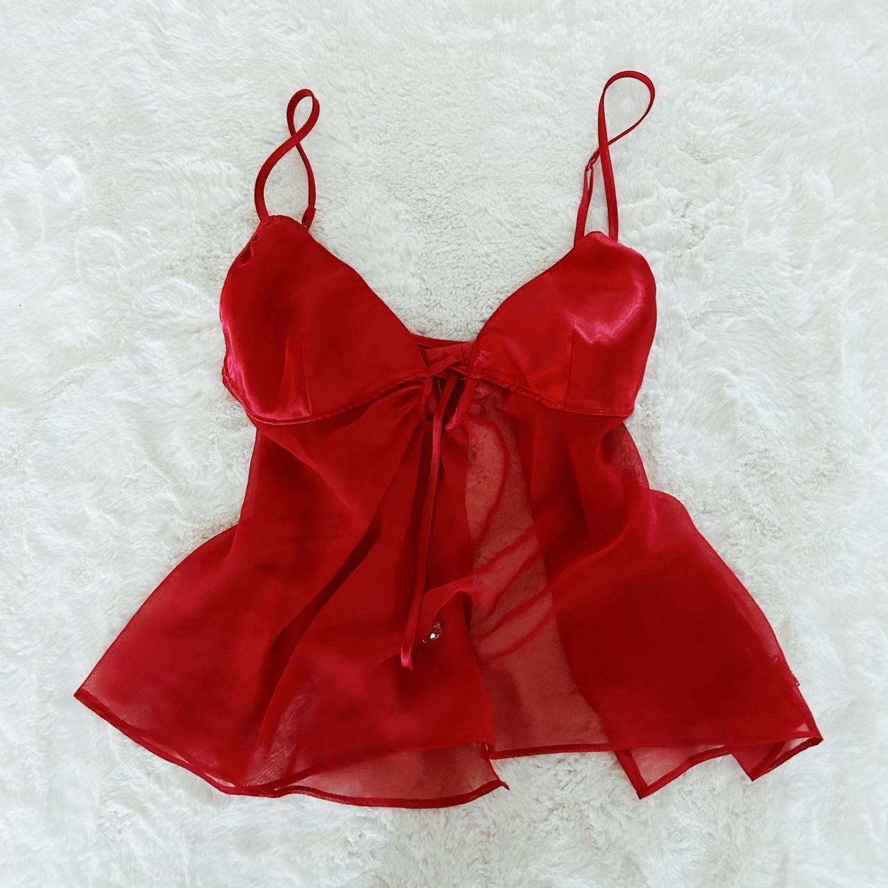 90s RED SATIN / SHEER TANK 🍒 🌙$5 letter mail... - Depop