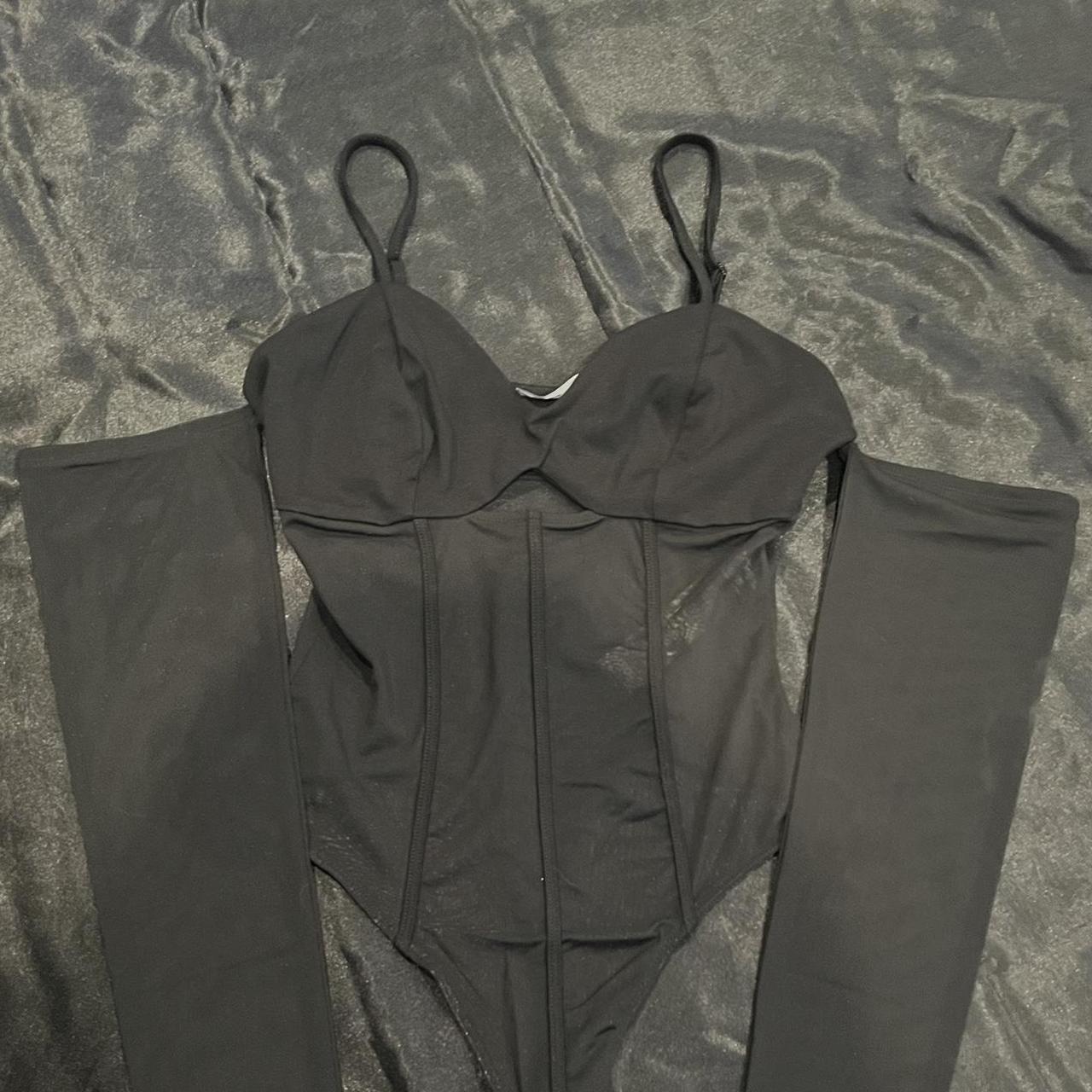 asos off the shoulder sheer paneled bodysuit (size:... - Depop