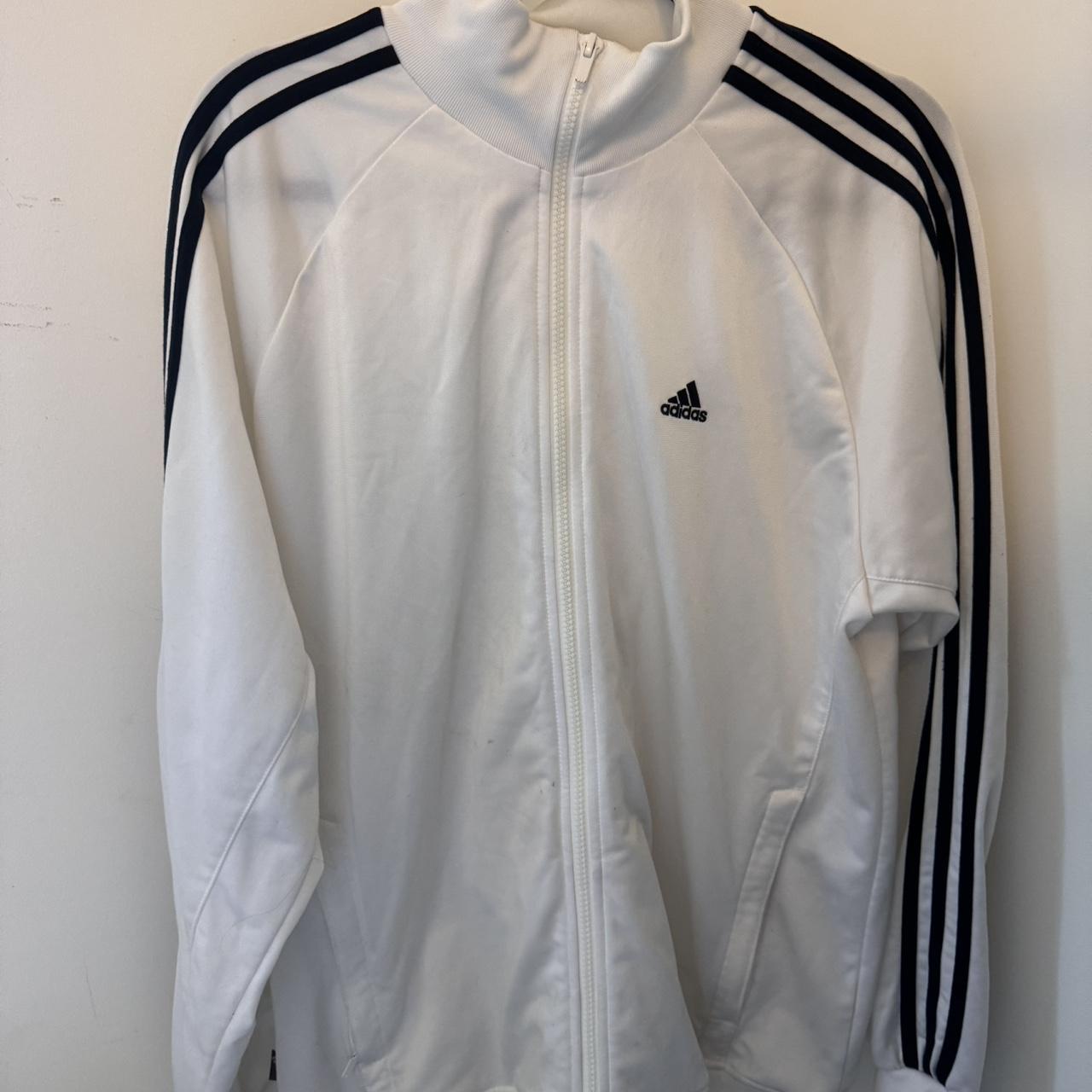 Adidas white and black track top #adidas... - Depop