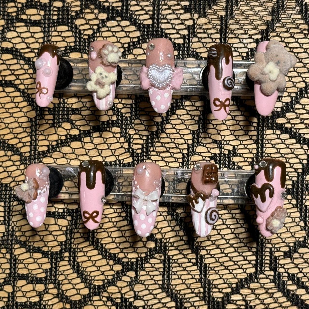 Neapolitan custom press ons!! 🤎🩷🤍 Hand made press... | Depop