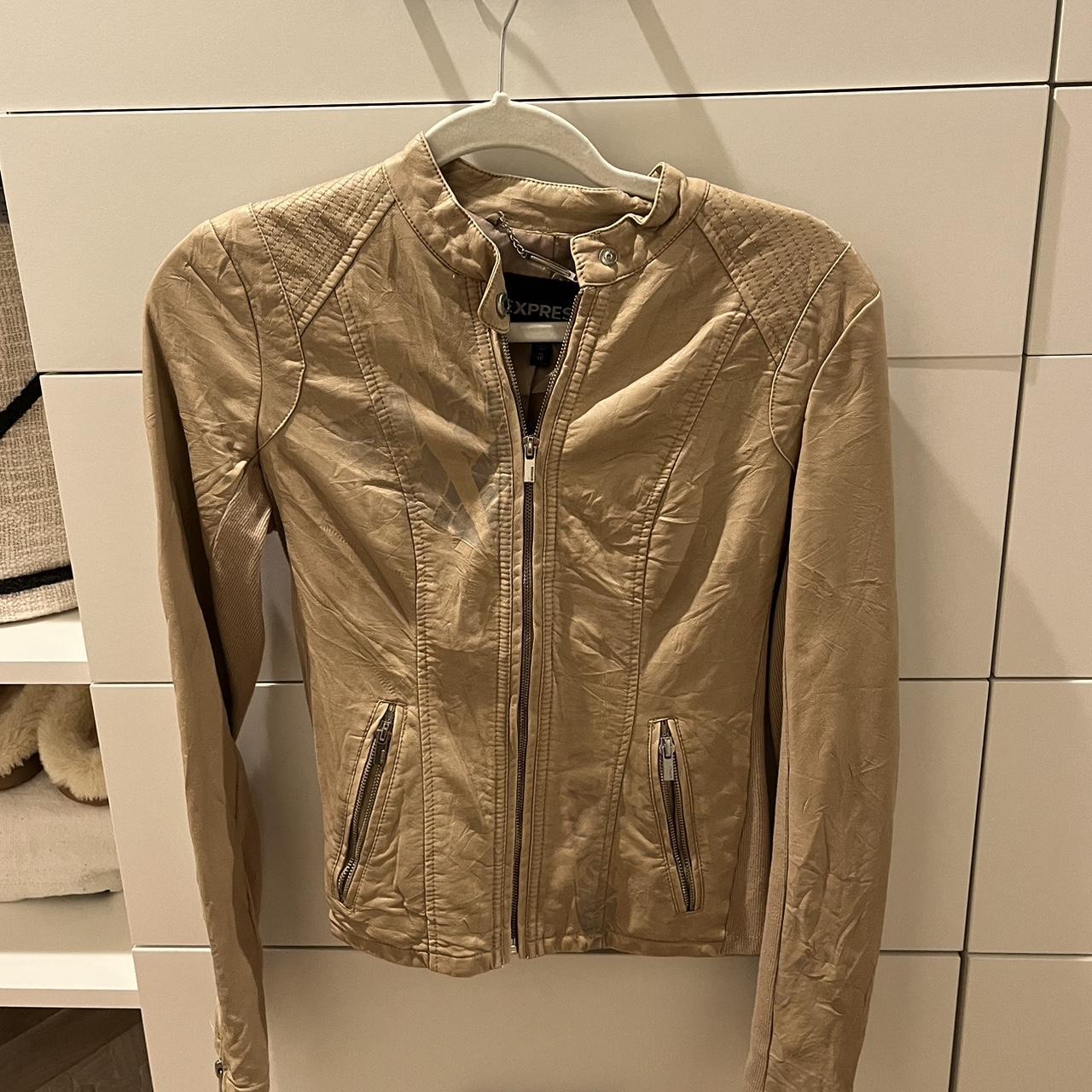 Vintage Express Tan jacket - blue staining shown on... - Depop