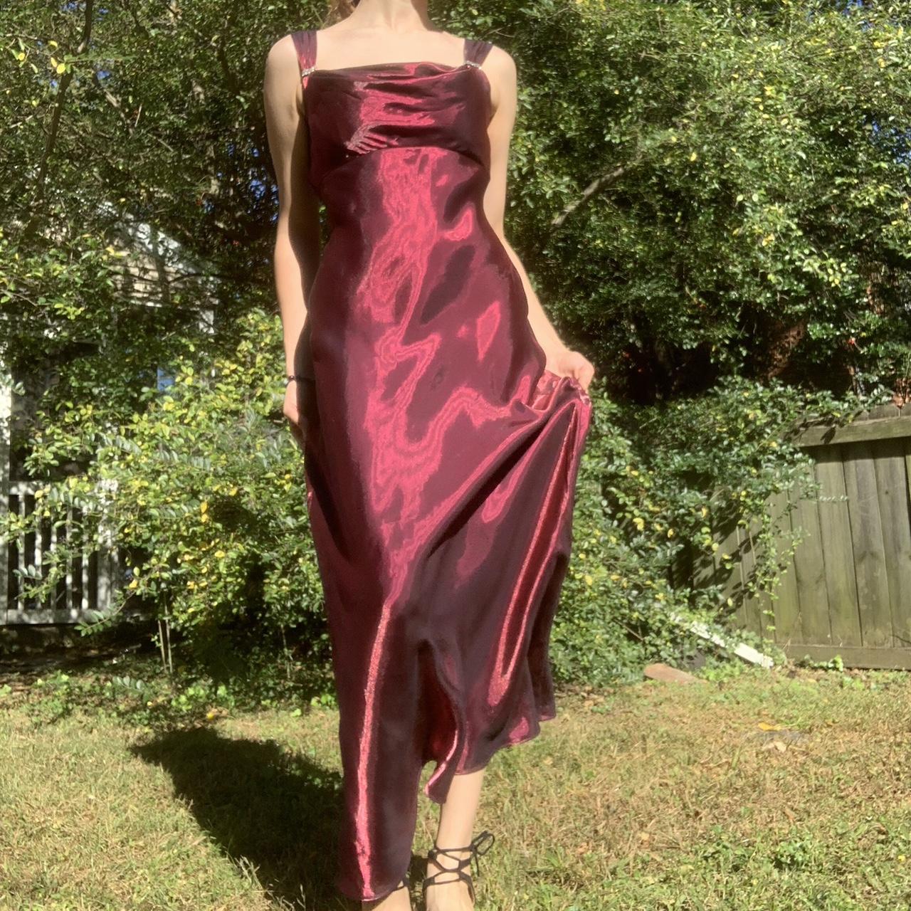 Gorgeous super shiny ruby colored floor-length gown... - Depop