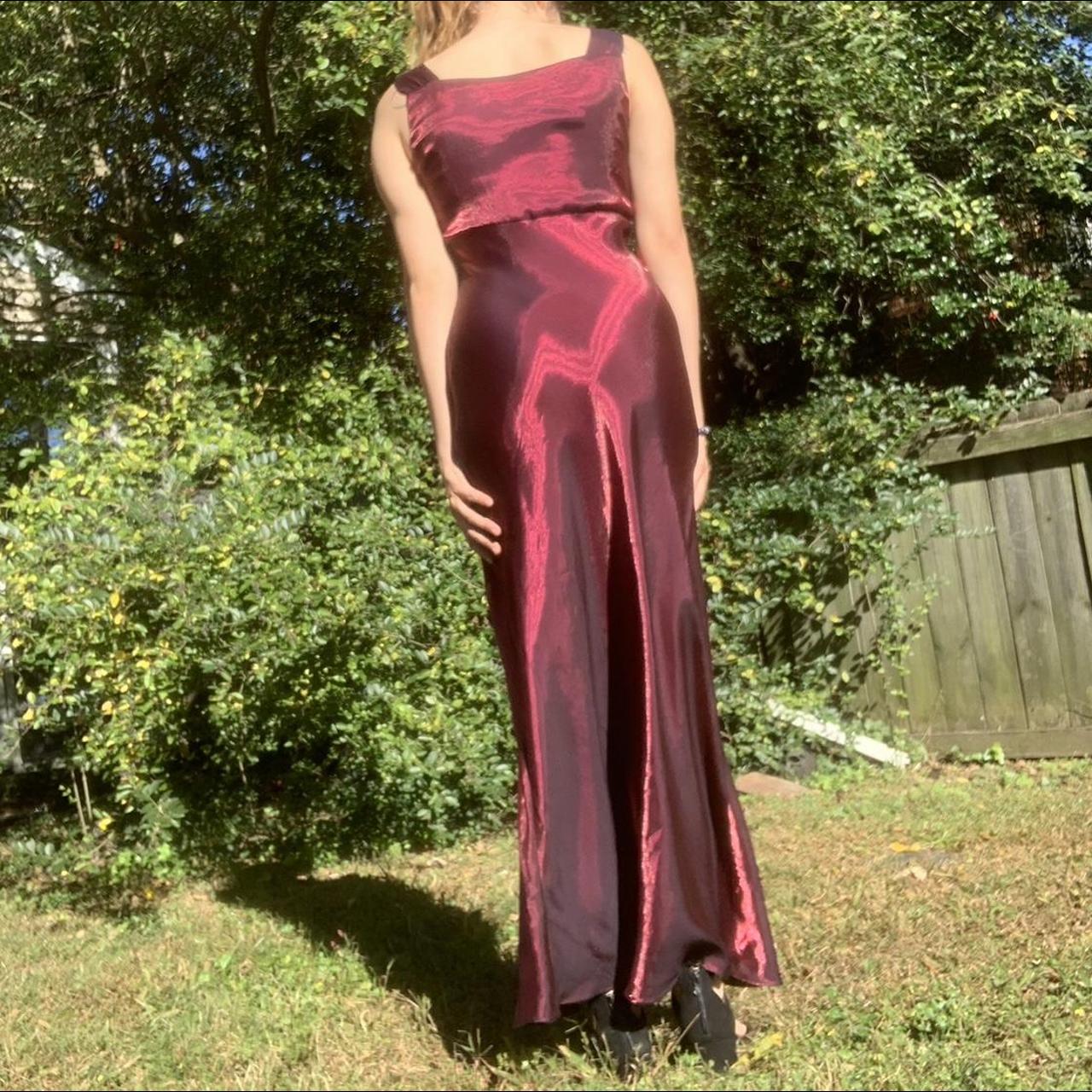 Gorgeous super shiny ruby colored floor-length gown... - Depop