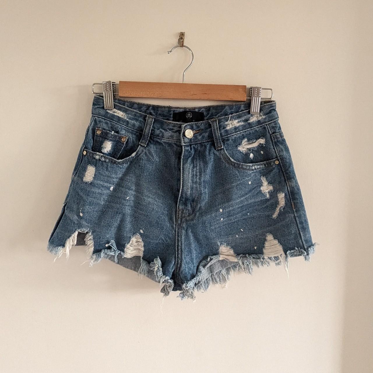 Missguided Shorts Distressed Raw Hem Denim... - Depop