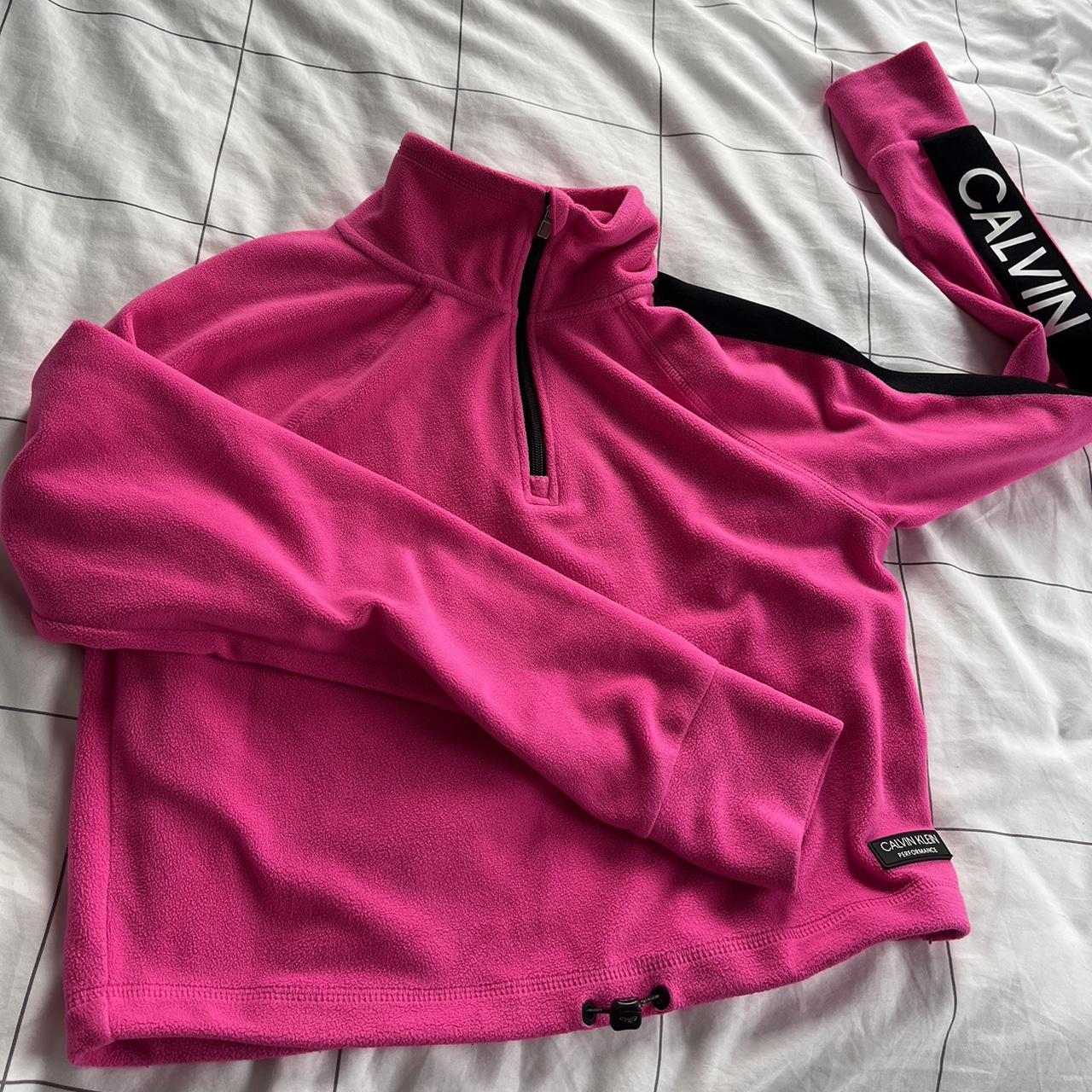 calvin klein bright pink cropped exercise fleece... - Depop