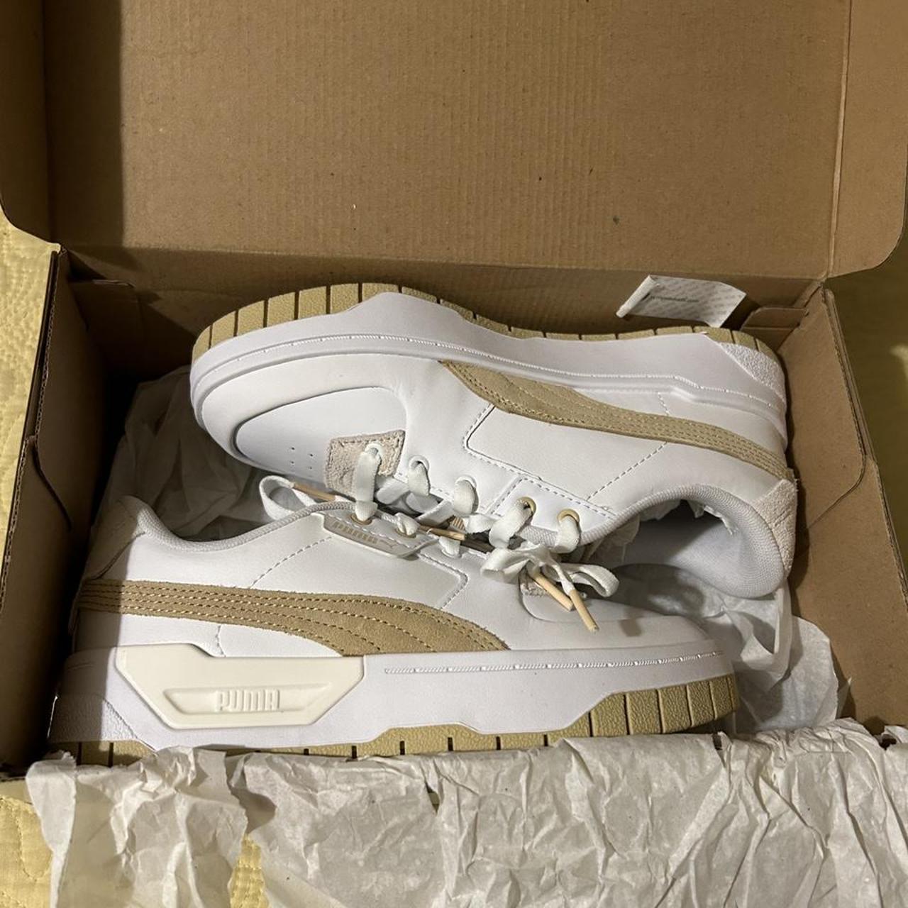 Puma Women's White and Tan Trainers | Depop