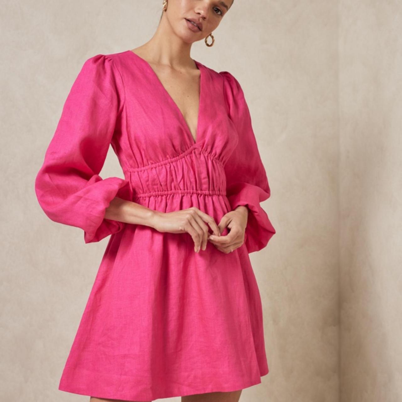 AERE Long Sleeve Linen Mini Dress Size 18 Worn once - Depop