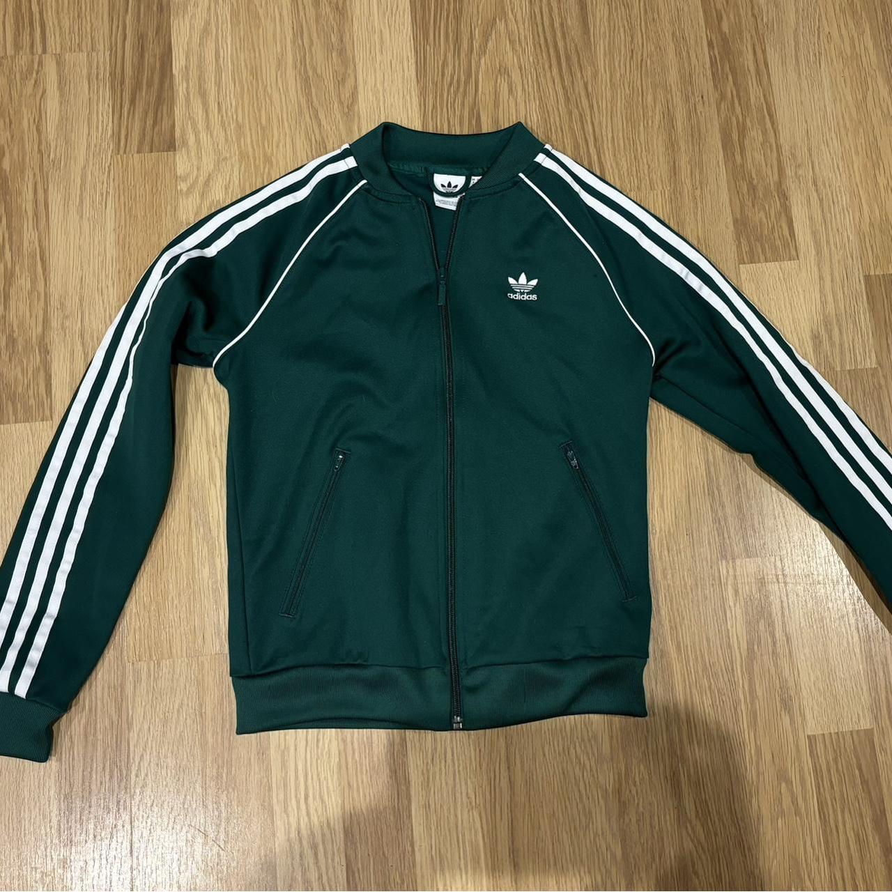 Adidas track jacket in dark green Size UK 8 Soft and... - Depop