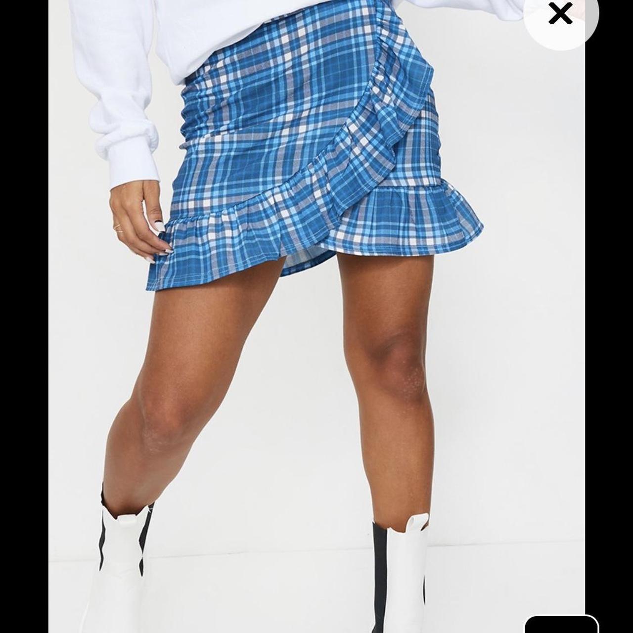 Blue checkered skirt From PLT Worn once - Depop